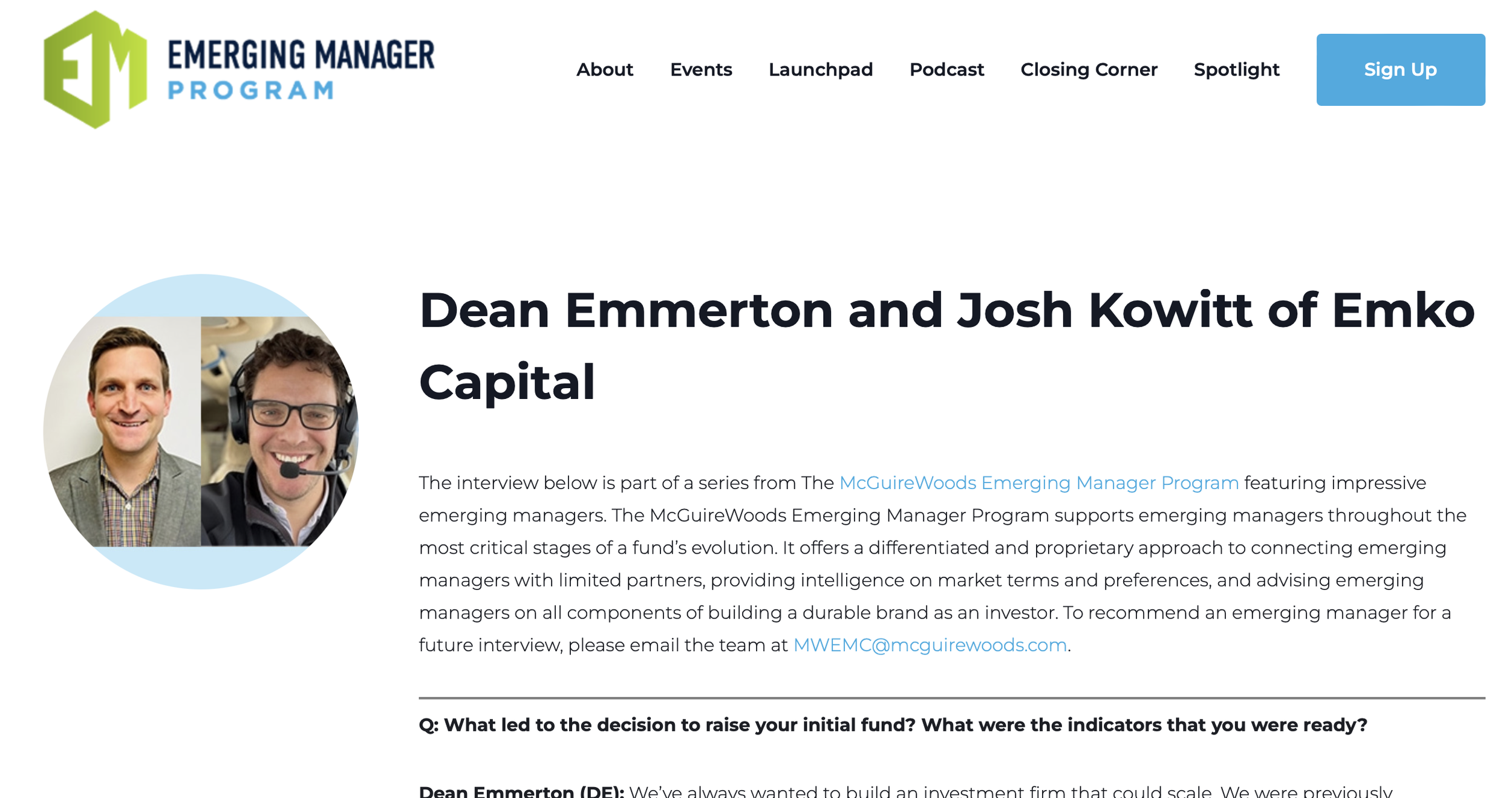 Emko Capital, featured McGuireWoods Emerging Manager — Emko Capital